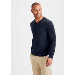 H.I.S. Strickpullover H.I.S, Herren, Gr. XL (56/58), blau (navy), Feinstrick, Obermaterial: 60% Baumwolle, 40% Polyester, unifarben, Basic, regular fit normal, V-Ausschnitt, Strickbündchen, Pullover, mit V-Ausschnitt, Pullover aus Feinstrick, Baumwollmischung