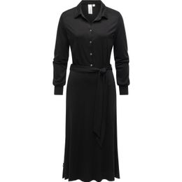 Blusenkleid Ragwear "Plantee", Damen, Gr. M (38), Normalgrößen, schwarz, Material: 95% Viskose, 5% Elasthan, figurumspielend kniebedeckend, Rundhals, Ärmel ohne Ärmelschlitz, Kleider, Modisches Damenkleid mit Taillengürtel