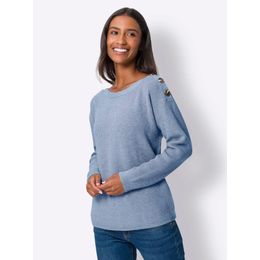 Strickpullover Heine "Pullover", Damen, Gr. 48, blau (bleu, meliert), 50% Viskose, 28% Polyester, 22% Polyamid, unifarben, Pullover Strickpullover