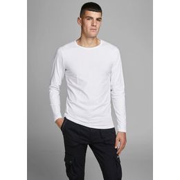 Jack & Jones Longsleeve JACK & JONES "BASIC TEE", Herren, Gr. L, weiß, Jersey, Obermaterial: 100% Baumwolle, normal normal, Rundhals, gerader Abschluss, Shirts