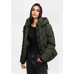 Winterjacke Marikoo "Sahnemausii", Damen, Gr. XL, grün (schwarz olive), Obermaterial: 100% Polyester; Futter: 100% Polyester; Wattierung: 100% Polyester; Ärmelfutter: 100% Polyester, Jacken, mit abnehmbarer Kapuze und hohem Kragen