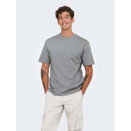 Only & Sons Rundhalsshirt ONLY & SONS "ONSFRED RLX SS TEE", Herren, Gr. XL, grau (ultimate grau), Single Jersey, Obermaterial: 100% Baumwolle, unifarben, loose fit normal, Rundhals, Shirts