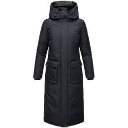 Wintermantel Navahoo "Wolkenfrost XIV", Damen, Gr. M (38), blau (navy), Obermaterial: 100% Polyester, Futter: 100% Polyester, Wattierung: 100% Polyester, figurumspielend ca. Mitte Wade, hoch geschlossener Ausschnitt, Ärmel ohne Ärmelschlitz Rippstrickbündchen, Mäntel, Extralanger Damen Mantel mit Kapuze