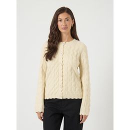 Strickjacke Y.A.S "YASBUBERA LS KNIT CARDIGAN S. NOOS", Damen, Gr. L, birch, Strick, Obermaterial: 52% Polyester, 24% Polyacryl, 15% Nylon, 6% Wolle, 3% Elasthan, unifarben, regular fit normal, Rundhals, Strickjacken