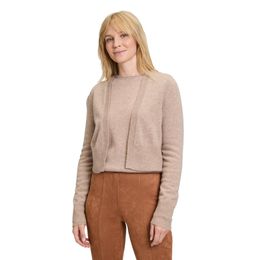 Strickjacke Betty Barclay "Damen Kaschmir-Strickjacke mit Rippbündchen", Damen, Gr. 40, beige (funghi melange), Obermaterial: 100% Kaschmir., Basic, gerade normal, Strickjacken, Strick