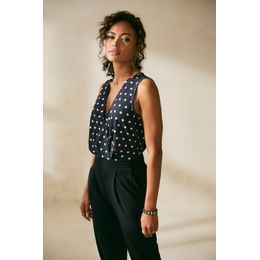 Overall Lascana, Damen, Gr. 44, beige (schwarz, creme, bedruckt), Crêpe, Obermaterial: 95% Polyester, 5% Elasthan, bedruckt, figurumspielend 7/8-Länge, V-Ausschnitt, Overalls, mit bedrucktem Oberteil, eleganter Jumpsuit mit V-Ausschnitt