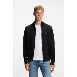 Strickjacke BOSS Orange "Kanozip", Herren, Gr. L, blau (dunkelblau404), Feinstrick, Obermaterial: 95% Baumwolle, 5% Kaschmir, unifarben, regular fit hüftlang, Bündchen, Strickjacken, mit Reißverschluss