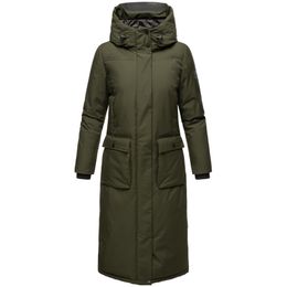 Wintermantel Navahoo "Wolkenfrost XIV", Damen, Gr. L (40), grün (olivgrün), Obermaterial: 100% Polyester, Futter: 100% Polyester, Wattierung: 100% Polyester, figurumspielend ca. Mitte Wade, hoch geschlossener Ausschnitt, Ärmel ohne Ärmelschlitz Rippstrickbündchen, Mäntel, Extralanger Damen Mantel mit Kapuze