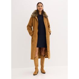 bonprix Wattierter Trenchcoat mit abnehmbaren Fellkragen, braun, mit Baumwolle