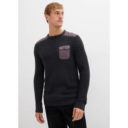 bonprix Grobstrick-Pullover mit Pattentasche, grau