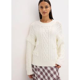 bonprix Oversize-Pullover mit Fransen, wei&szlig;