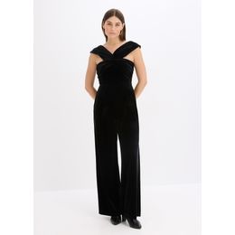 bonprix Jersey-Jumpsuit aus flie&szlig;endem Samt, schwarz