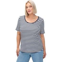 sheego Damen Streifenshirt mit Rundhalsausschnitt marine-wei&szlig; Gr&ouml;&szlig;e 52/54