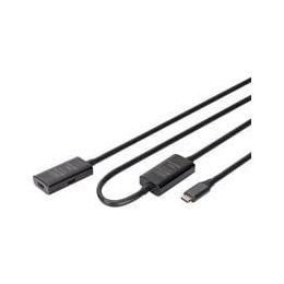 Digitus Aktives USB 3.2 Gen 1 Verl&auml;ngerungskabel, USB-C Stecker > USB-C Buchse schwarz, 10 Meter, Repeater Kabel