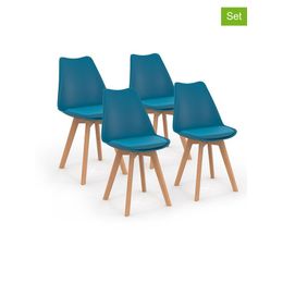 IDOMYA Factory 4er-Set: Stühle "Nordia" in Blau/ Hellbraun - (B)51 x (H)79,5 x (T)46 cm - 61% | Sitzmoebel