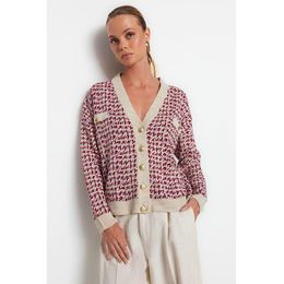 Trendyol Cardigan in Beige/ Rot/ Lila - 41% | Größe XL | Damen-pullover-cardigans