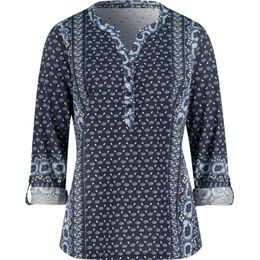 Damen Print-Shirt mit Minimal-Muster marine-bleu-bedruckt, Gr&ouml;&szlig;e 50