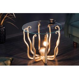Riess Ambiente Runder Beistelltisch WILDLIFE OCTOPUS 50cm gold Skulptur Glas Riess-Ambiente Glamour Maritim Modern