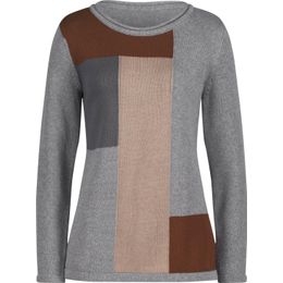 Damen Langarm-Pullover mit grafischem Strickmuster steingrau-gemustert, Gr&ouml;&szlig;e 46