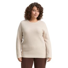 Strickpullover Tom Tailor PLUS, Damen, Gr. 44, sand stone beige, Strick, Obermaterial: 100% Baumwolle, unifarben, normal hüftbedeckend, Rundhals, breiter Bund, Pullover, mit Struktur-Muster