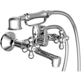 Schütte Wannenarmatur SCHÜTTE "Elk", grau (chrom), B:14cm H:17cm T:22,1cm, Kunststoff, Messing, Metall, Armaturen, Mischbatterie Badewanne, Wasserhahn Bad mit Handbrause, Chrom