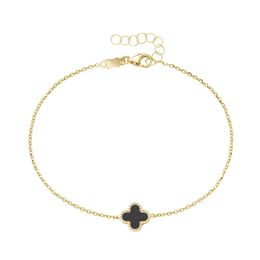 Luigi Merano Damen Armband "Blüte-Mittelteil mit Onyx, Gold 375", 18cm, Gelbgold 375schwarz, Gelbgold 375, Armbänder