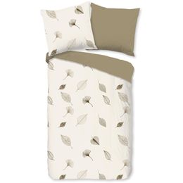 Wendebettwäsche Good Morning "Saar", ecru, B/L: 155cm x 220cm, 1 Stk., 1 Stk., Renforcé, B/L: 80cm x 80cm, 2 Stk., Renforcé, Obermaterial: 100% Baumwolle, Bettwäsche, 100% Baumwolle, Renforcé, Reißverschluss, Wendeoptik, Blätter