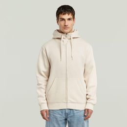 G-Star Raw Kapuzensweatjacke G-STAR "Premium Basic Hooded Zip Sweater", Herren, Gr. L, weißbait, angeraute Sweatware, Obermaterial: 55% Baumwolle, 45% Polyester, unifarben, normal normal, Rundhals, Rippbündchen, Sweatjacken