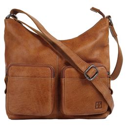 Umhängetasche Bodenschatz, Damen, Gr. B/H/T: 27cm x 24cm x 6cm onesize, braun (cognac), Leder, leicht glänzend, unifarben, Taschen, echt Leder