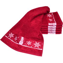 Gästehandtücher Dyckhoff "Schneemann", rot (granat), B:30cm L:50cm, Frottier, Frottier, Handtücher, Made in Germany (6 Gästetücher)