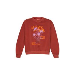 Sweater s.Oliver JUNIOR, Mädchen, Gr. 158/164, rot (dusty rot), Sweatware, Obermaterial: 90% Baumwolle, 10% Polyester, bedruckt, regular fit taillenbedeckt, Rundhals, Rippbündchen, Sweatshirts, mit Frontprint