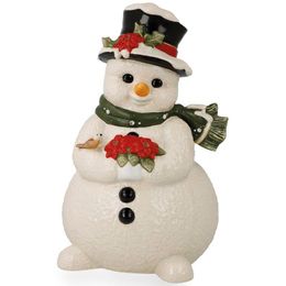 Dekofigur Goebel "Schneemann - Im verschneiten Garten", bunt, B:13,5cm H:22cm T:13,5cm, Steingut, Dekofiguren, 13,5 x 13,5 x 22 cm