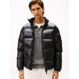 Steppjacke Tommy Hilfiger "SHINY DOWN STAND PUFFER", Herren, Gr. 3XL, schwarz, Web, Obermaterial: 100% Polyester, regular fit normal, elastischer Bund, Jacken, Winterjacke, Outdoorjacke, glänzende Oberfläche