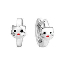 Paar Creolen Firetti "Schmuck Geschenk Silber 925 Katzen", bunt (silberfarben, rot, schwarz), Ohrringe, Mädchen, 12mm, Silber 925 (Sterlingsilber)