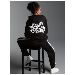 Sweatshirt TRIGEMA "TRIGEMA Hoodie mit großem Rückenprint", Damen, Gr. L, schwarz, 50% Baumwolle, 50% Polyester, Basic, Sweatshirts