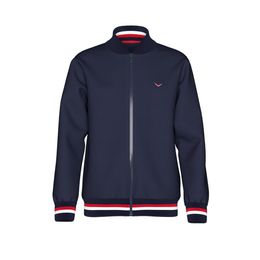 Sweater TRIGEMA "TRIGEMA Collegejacke mit kontrastfarbigen Elementen", Mädchen, Gr. 104, navy, 70% Baumwolle, 30% Polyester, Basic, Sweatshirts