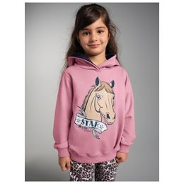 Kapuzensweatshirt TRIGEMA "TRIGEMA Hoodie mit großem Pferde-Printmotiv", Mädchen, Gr. 104, lilie, 50% Baumwolle, 50% Polyester, Basic, Sweatshirts