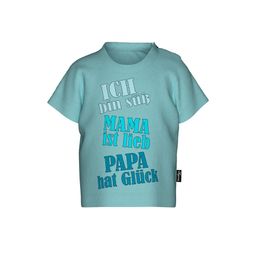 T-Shirt TRIGEMA "TRIGEMA T-Shirt mit frechem Spruch-Print", Baby, Gr. 92, gletscher, 100% Baumwolle (Bio-Baumwolle kbA), Basic, Shirts