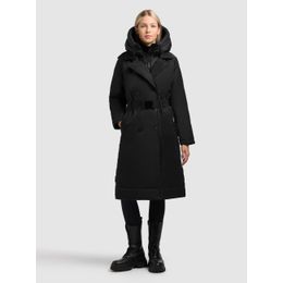 Trenchcoat Khujo "LEXY", Damen, Gr. M, schwarz, 100% Polyamid, unifarben, Raglanärmel Rippbündchen mit Windstopper, Mäntel