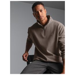 Sweatshirt TRIGEMA "TRIGEMA Troyer in Waffeloptik", Herren, Gr. L, taupe, 100% Baumwolle, Basic, Sweatshirts
