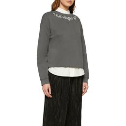 Sweatshirt s.Oliver, Damen, Gr. 34, grau (asphalt), Sweatware, Obermaterial: 100% Baumwolle, bestickt, regular fit taillenbedeckt, Rundhals, Rippbündchen, Sweatshirts, mit dekorativen Steinen