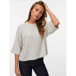 Véro Moda Strickpullover VERO MODA "VMLEFILE 3/4 O-NECK PULLOVER NOOS", Damen, Gr. L, light grau melange, Strick, Obermaterial: 70% Polyacryl, 27% Nylon, 3% Elasthan, unifarben, loose fit hüftlang, Rundhals, Pullover