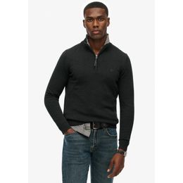 Strickpullover Superdry "ESSENTIALS COTTON HALF ZIP", Herren, Gr. XL, grau (charcoal marl), Strick, Obermaterial: 100% Baumwolle, meliert, slim fit hüftlang, Rundhals, Rippbündchen, Pullover