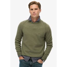 Strickpullover Superdry "WOOL BLEND JUMPER", Herren, Gr. L, light sage, Strick, Obermaterial: 35% Wolle, 35% Nylon, 30% Baumwolle, meliert, regular fit normal, Rundhals, Rippb&uuml;ndchen, Pullover Strickpullover