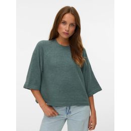 Véro Moda Strickpullover VERO MODA "VMLEFILE 3/4 O-NECK PULLOVER NOOS", Damen, Gr. L, balsam grün detail:melange, Strick, Obermaterial: 70% Polyacryl, 27% Nylon, 3% Elasthan, meliert, loose fit hüftlang, Rundhals, Pullover