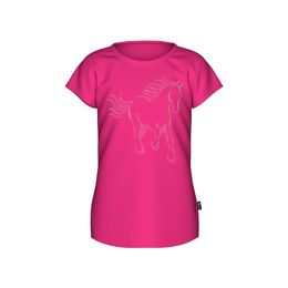 T-Shirt TRIGEMA "TRIGEMA T-Shirt mit glitzerndem Pferde-Printmotiv", Kinder, Gr. 104, hibiskus, 100% Baumwolle, Basic, Shirts