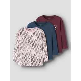 Langarmshirt name it "NMFNIA 3P LS TOP", Mädchen, Gr. 98, burgundy pack:burgundy, early hours, sargasso sea, Jersey, Obermaterial: 100% Baumwolle, bedruckt, normal, Rundhals, Shirts