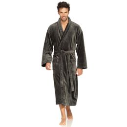 Bademantel Vossen "Feeling-L, ideal für Sauna & Spa, Hotelbademantel, Morgenmantel" Gr. L, grau, L:116cm, Webvelours, Hausmäntel, mit hohem Kragen