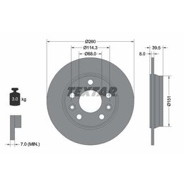 TEXTAR Bremsscheibe hinten rechts links voll 260mm für RENAULT 440A09572R 92327203