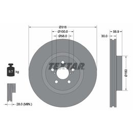 TEXTAR Bremsscheibe PRO vorne rechts links innenbel&uuml;ftet 316mm f&uuml;r SUBARU 26300AG001 26300AG02A 26300AG000 92236503